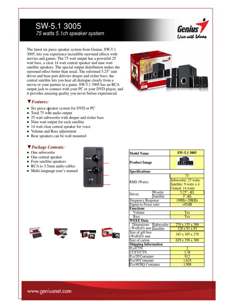 Genius SW 5 1 3005 Speaker System Ds | PDF | Loudspeaker | Sound Technology