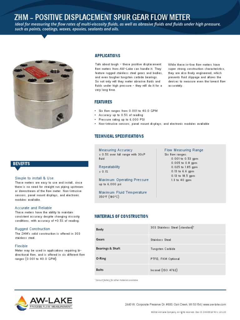 Positive Displacement Spur Gear Flow Meter | PDF | Flow Measurement ...