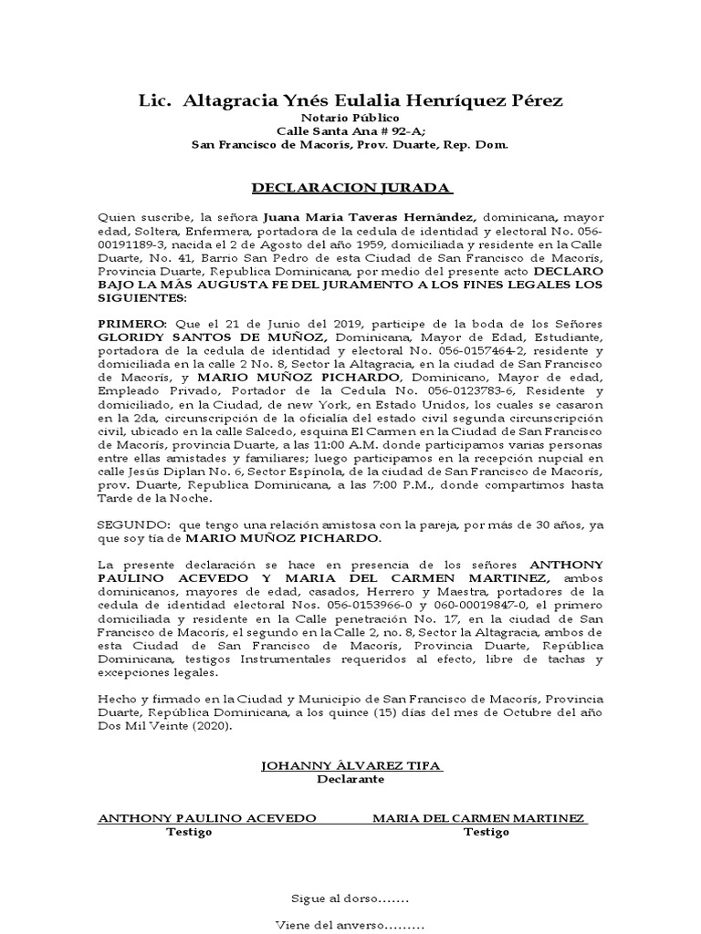 Declaracion Jurada Juan Perez Tejada ( | PDF | República Dominicana ...