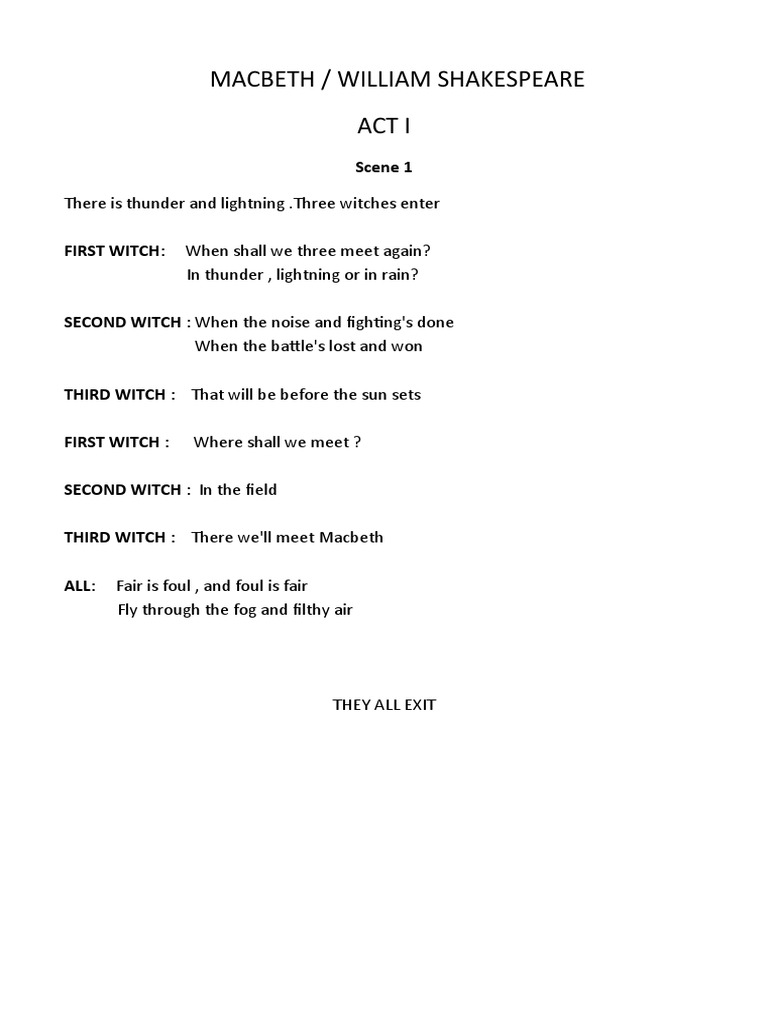 Macbeth / William Shakespeare Act I: There Is Thunder and Lightning ...