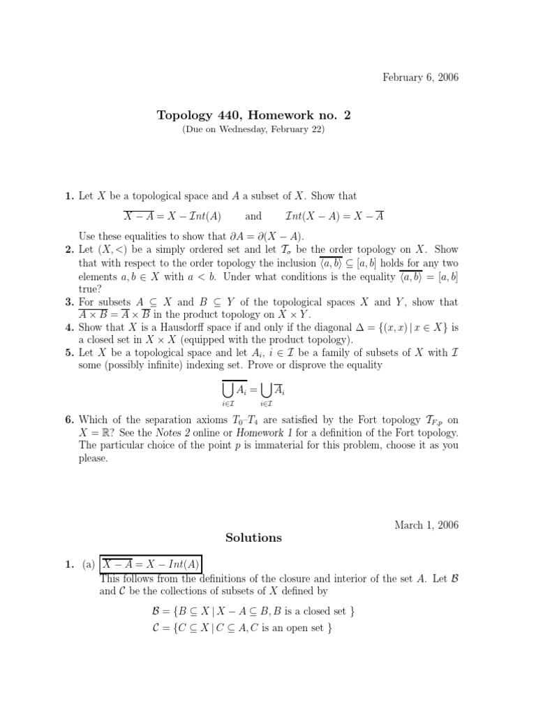Topology Homework Guide | PDF | Mathematical Logic | General Topology