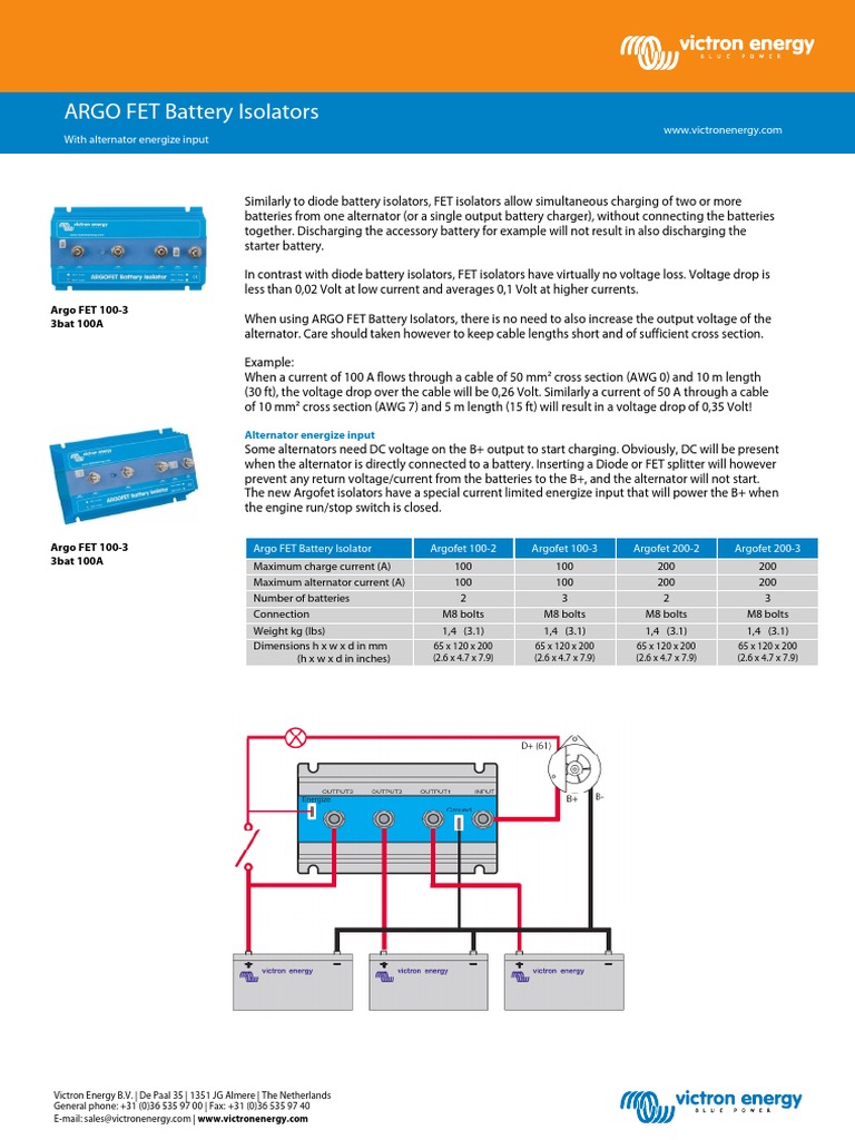 Datasheet Argo Fet Battery Isolators With Alternator Energize Input EN ...