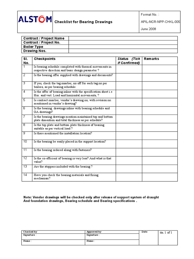 Bearing Drawings Checklist Guide | PDF