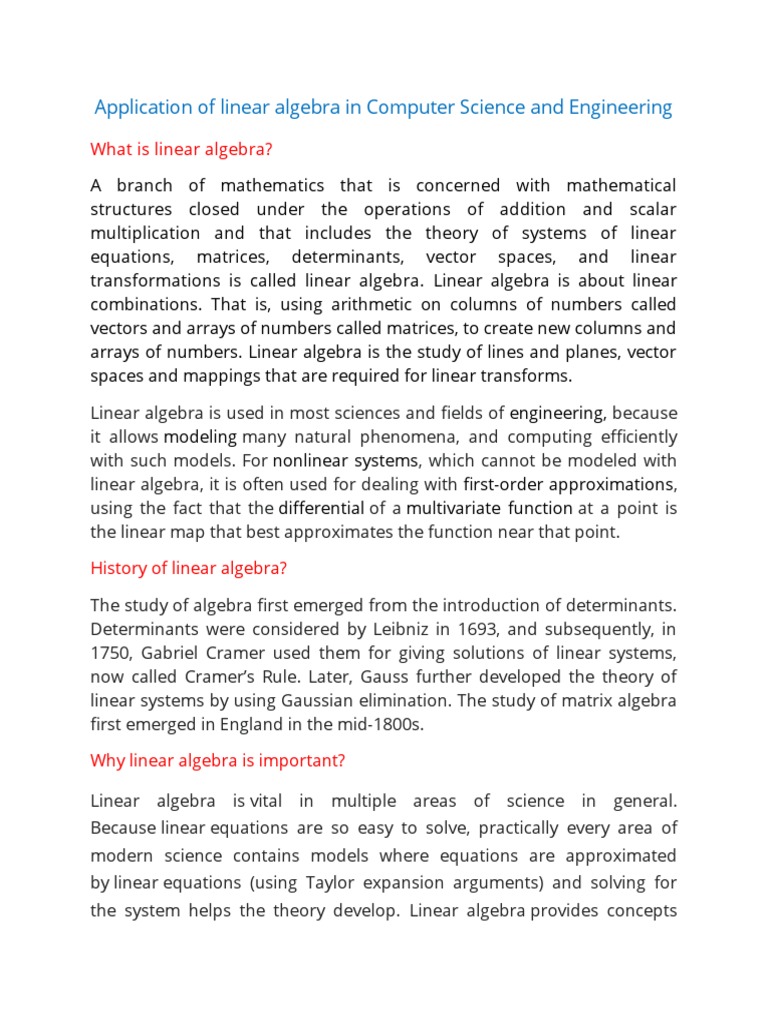 Application of Linear Algebra in Computer Science and Engineering | PDF ...
