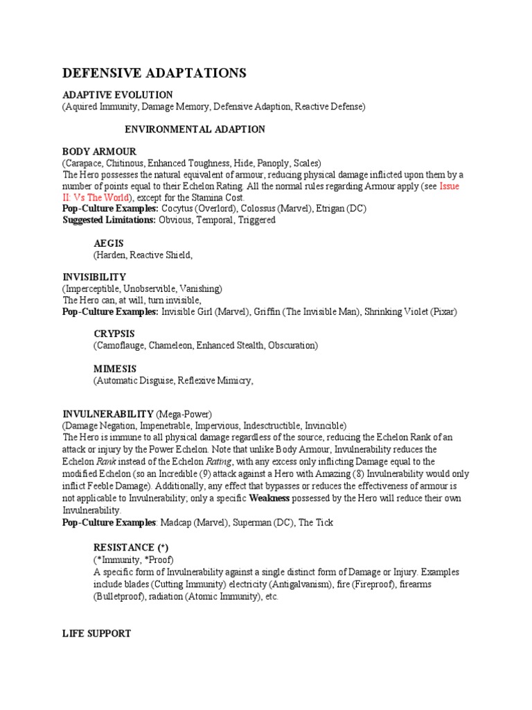 Powers - Defensive Adaptations | PDF