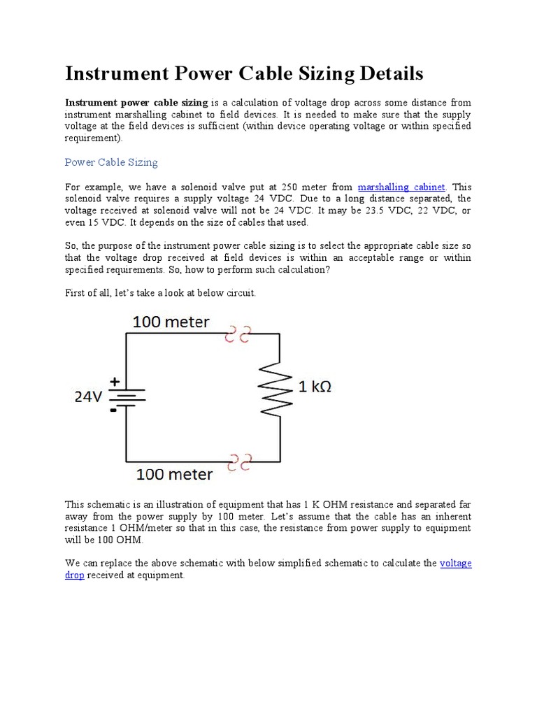 Instrument Power Cable Sizing Details | PDF
