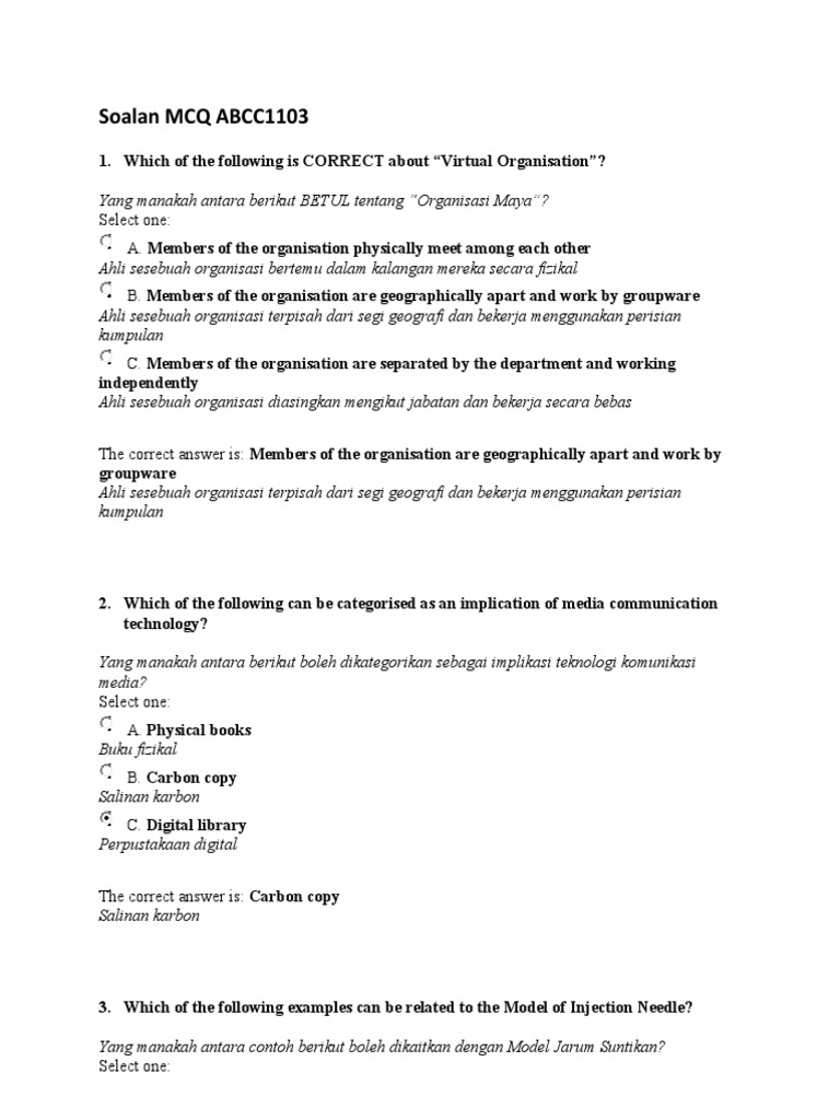 Soalan MCQ & SEQ ABCC1103 | PDF