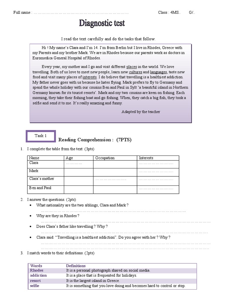 Reading Comprehension and Language Tasks | PDF | Communication