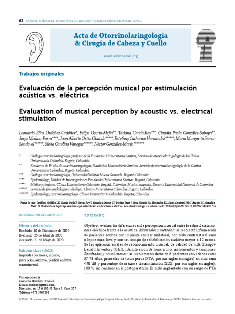 Evaluación de la percepción musical por estimulación acústica vs ...