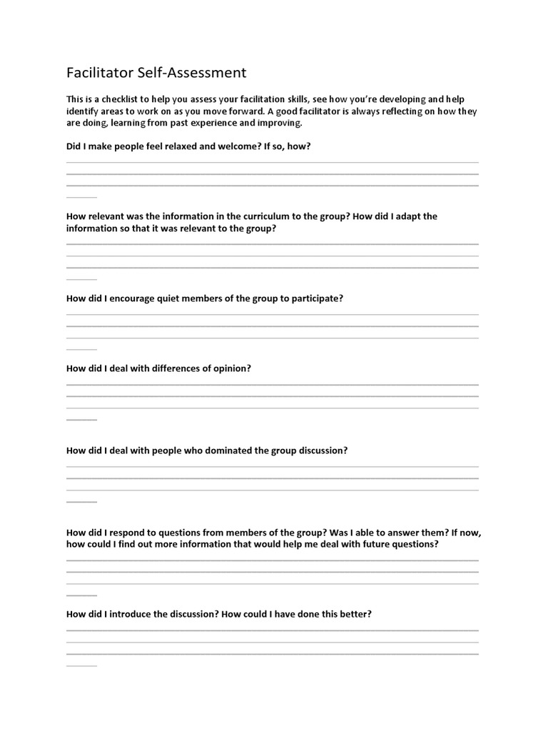 Facilitator Self-Assessment | PDF | Facilitator | Education Theory