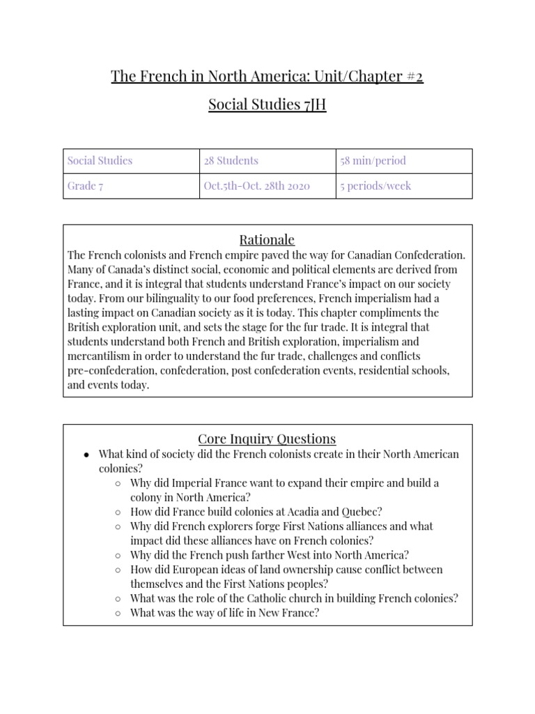 The French in North America Unit Chapter 2 | PDF | New France ...