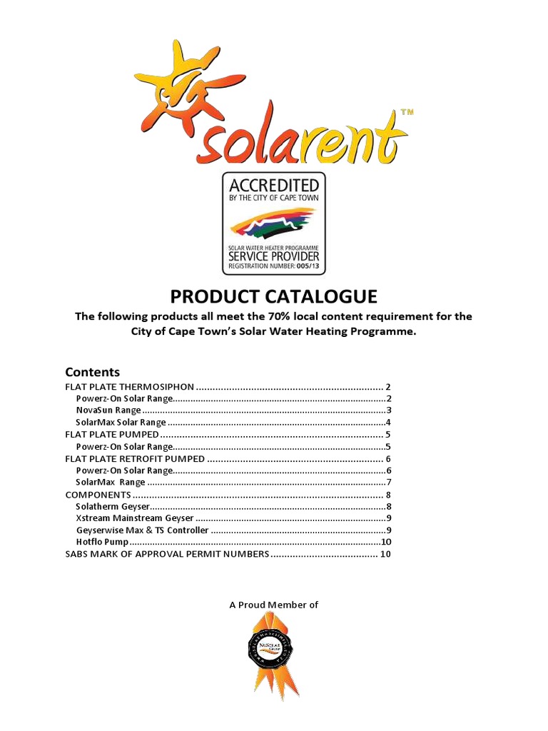 Solarent Product Catalogue - COCT v2 | PDF | Water Heating | Thermostat