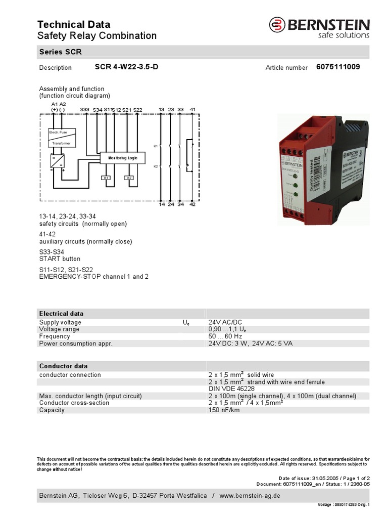 Technical Specifications and Safety Features of the SCR 4-W22-3.5-D ...