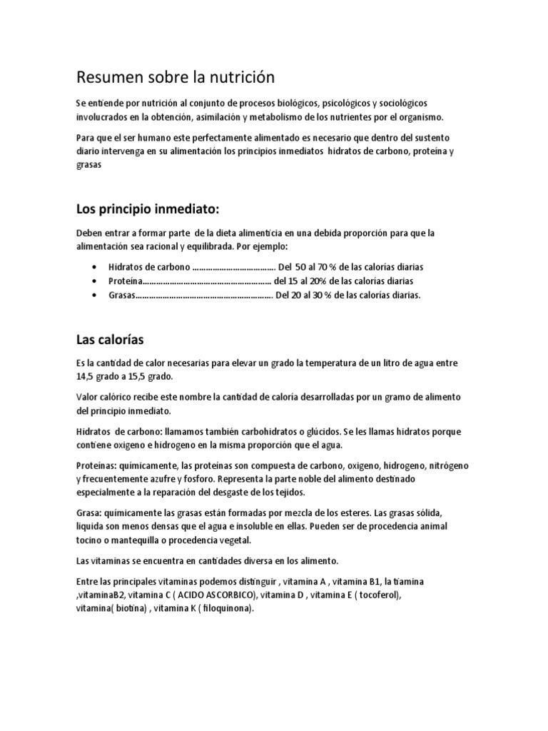 Resumen Sobre La Nutrición | PDF