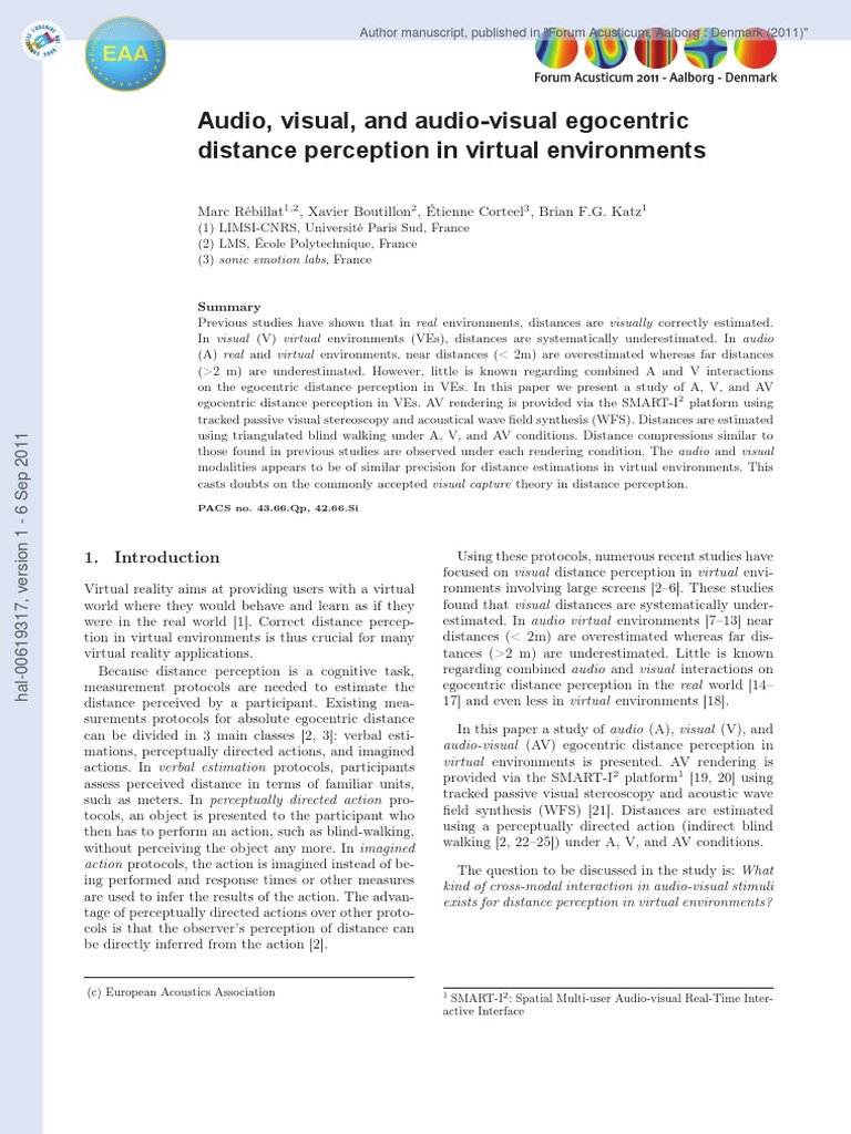 Audio, Visual, and Audio-Visual Egocentric Distance Perception in ...