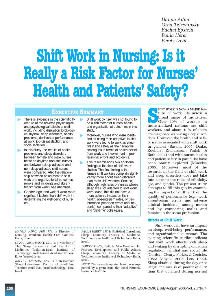 Shift Work in Nursing: Is It Really A Risk Factor For Nurses' Health ...
