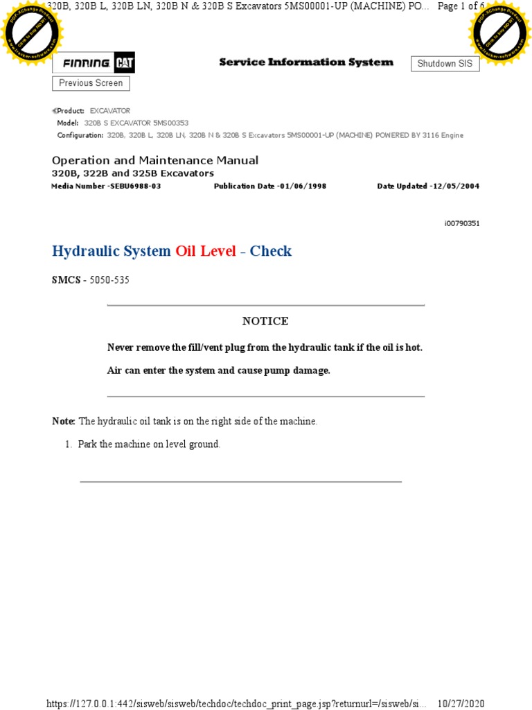 10 Hydraulic System Oil Level - Check | PDF | Mechanical Engineering ...