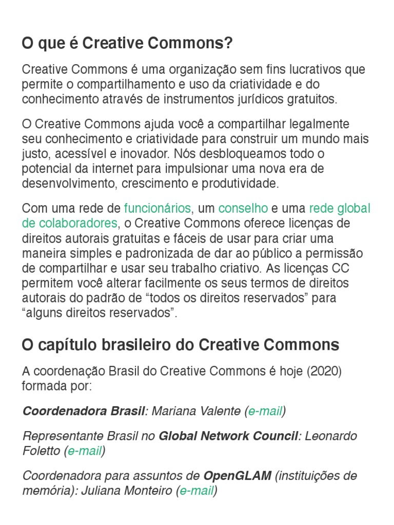 Creative Commons Brasil | PDF | Creative Commons | Direitos Autorais