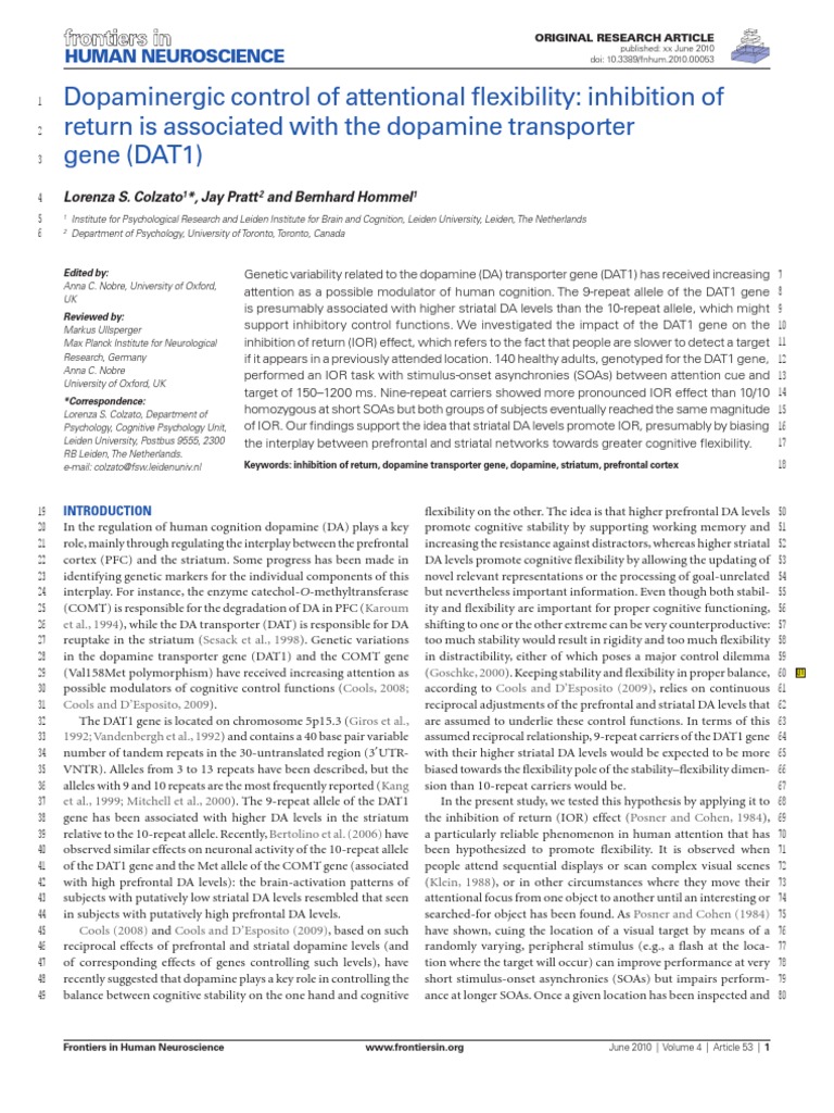 Dopaminergic Control of Attentional Flexibility: Inhibition of Return ...