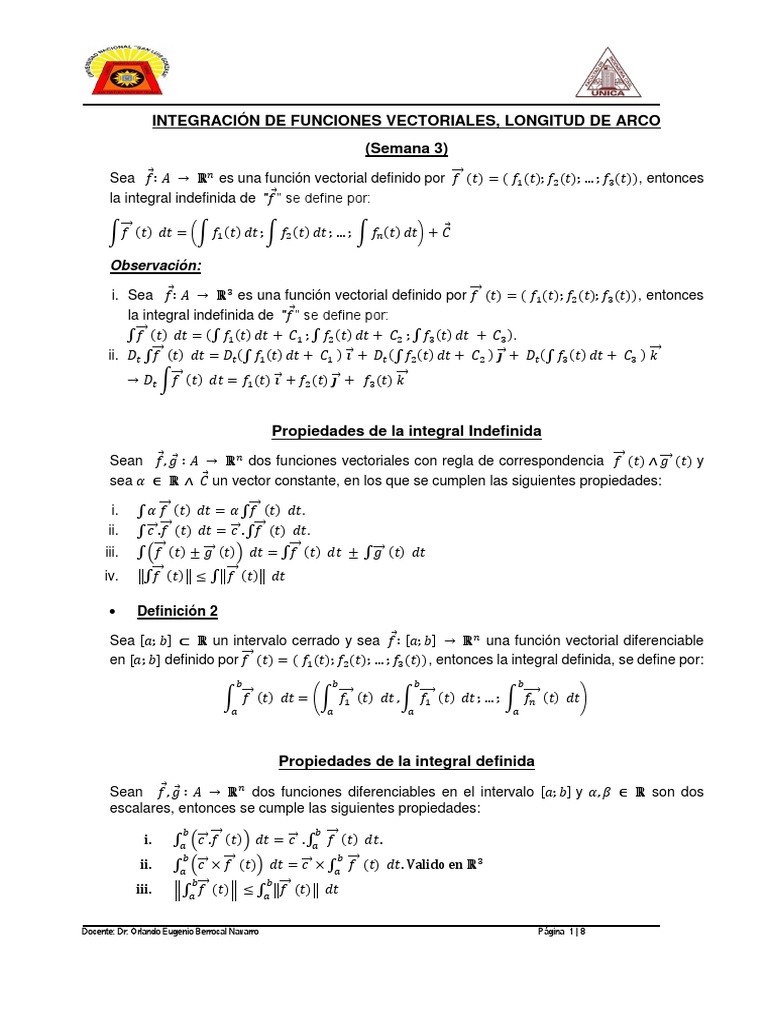 Integracion de Funciones Vectoriales Longitud de Arco | PDF | Integral | Álgebra abstracta