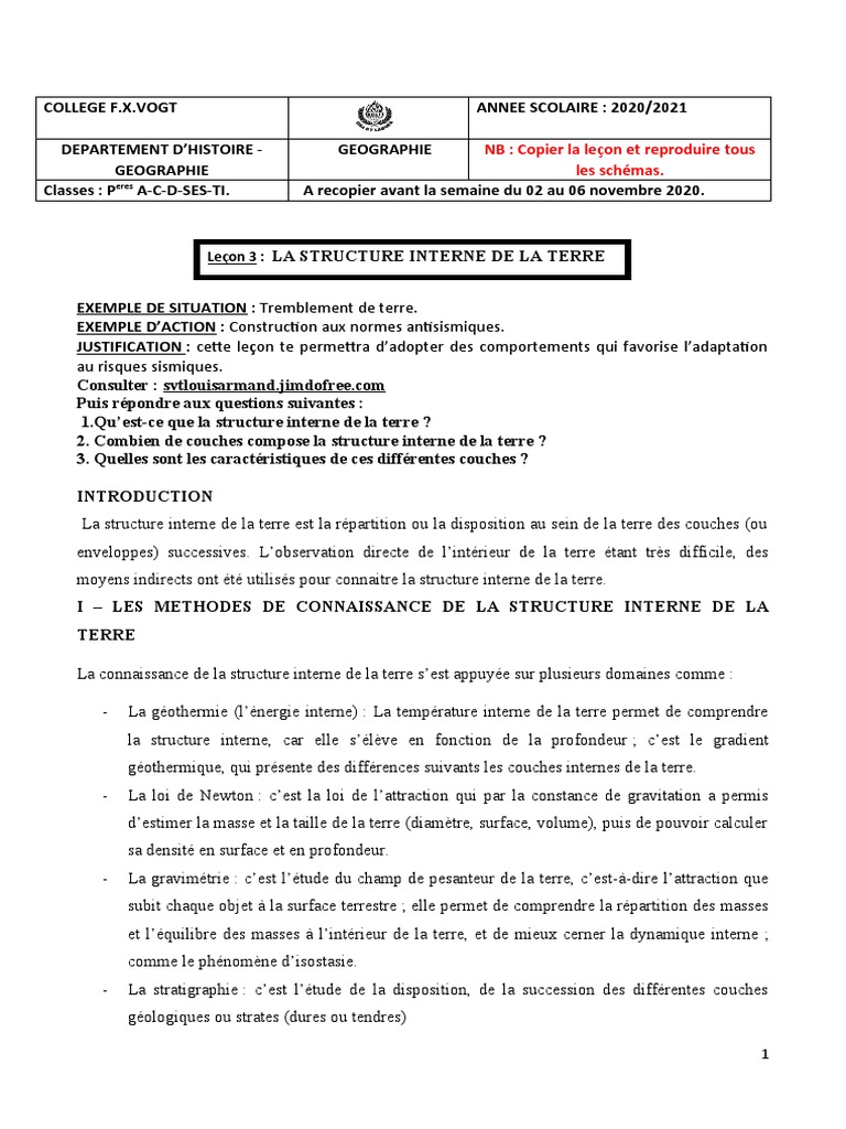 Structure interne de la Terre expliquée | PDF | Croûte terrestre ...