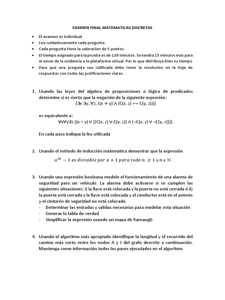 Examen Final Discretas 2020 | PDF | Teoría de grafos | Matemáticas ...