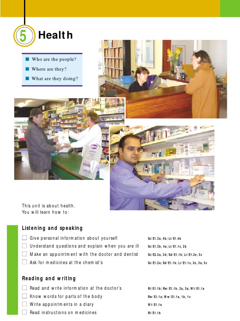Esol E1 Unit 5 | PDF | Health Sciences | Medicine