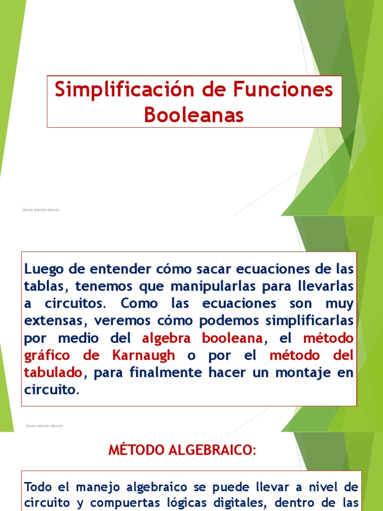 7 Simplificación de Funciones Booleana Diapositivas | PDF | Puerta lógica | Álgebra de Boole