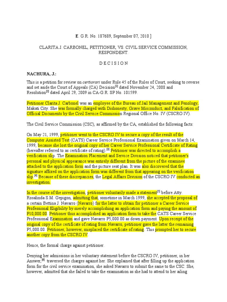Carbonel Vs CSC | Download Free PDF | Right To Counsel | Appeal