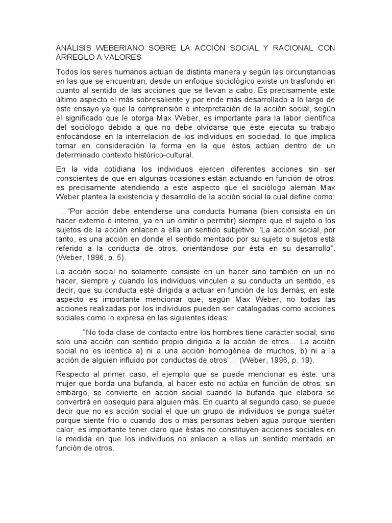 Análisis Weberiano Sobre La Acción Social y Racional Con Arreglo A ...