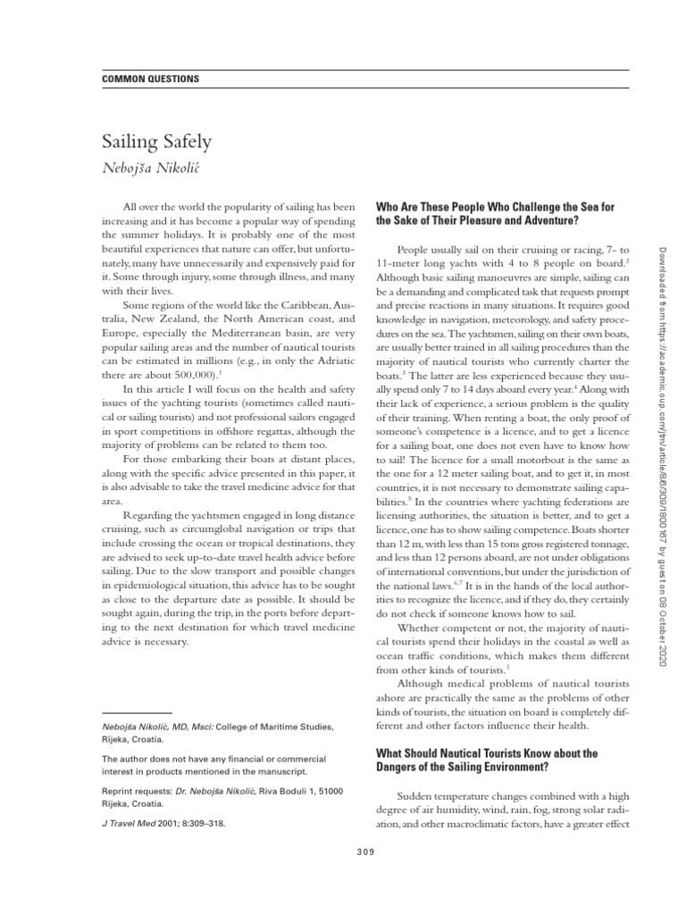 Sailing Safely: Nebojs A Nikoli C | PDF | Sailor | Yacht