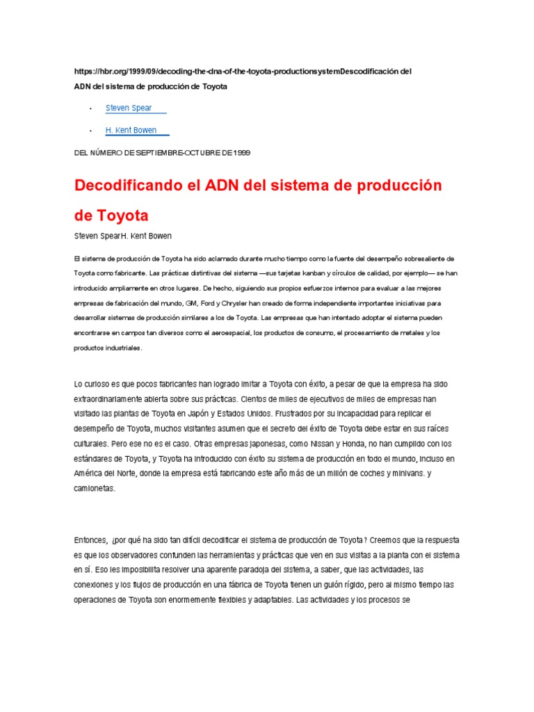 Decoding+the+DNA+of+the+Toyota+Production+System en Es | PDF | Toyota ...