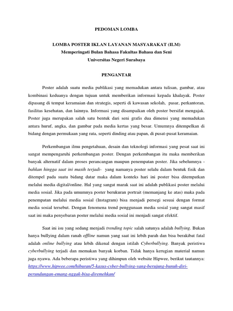 Juknis Lomba Poster Bulan Bahasa Dan Seni FBS 2020 | PDF