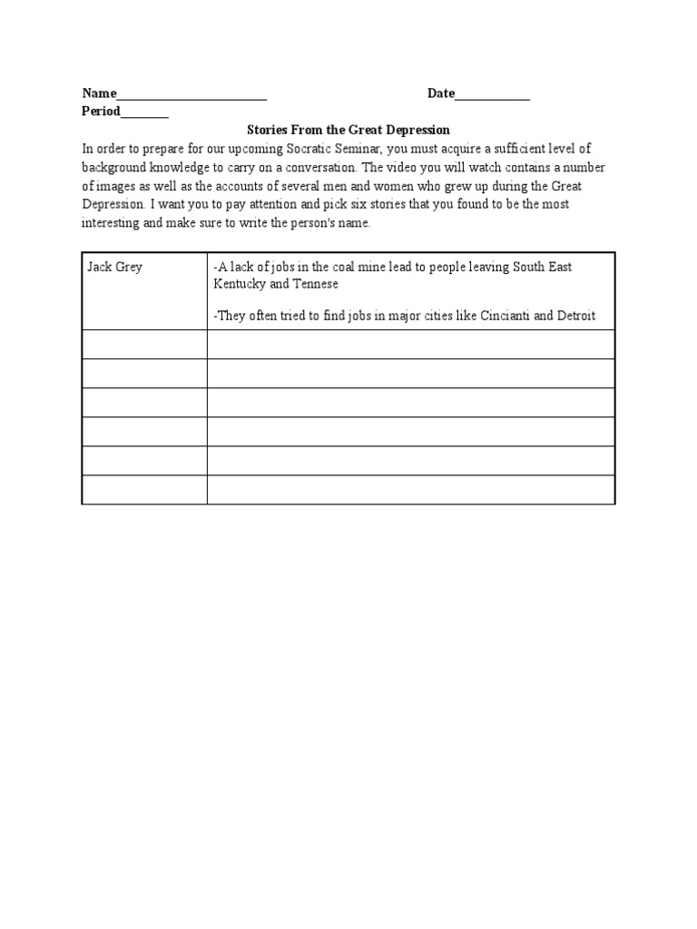 Stories From The Great Depression Notes | PDF