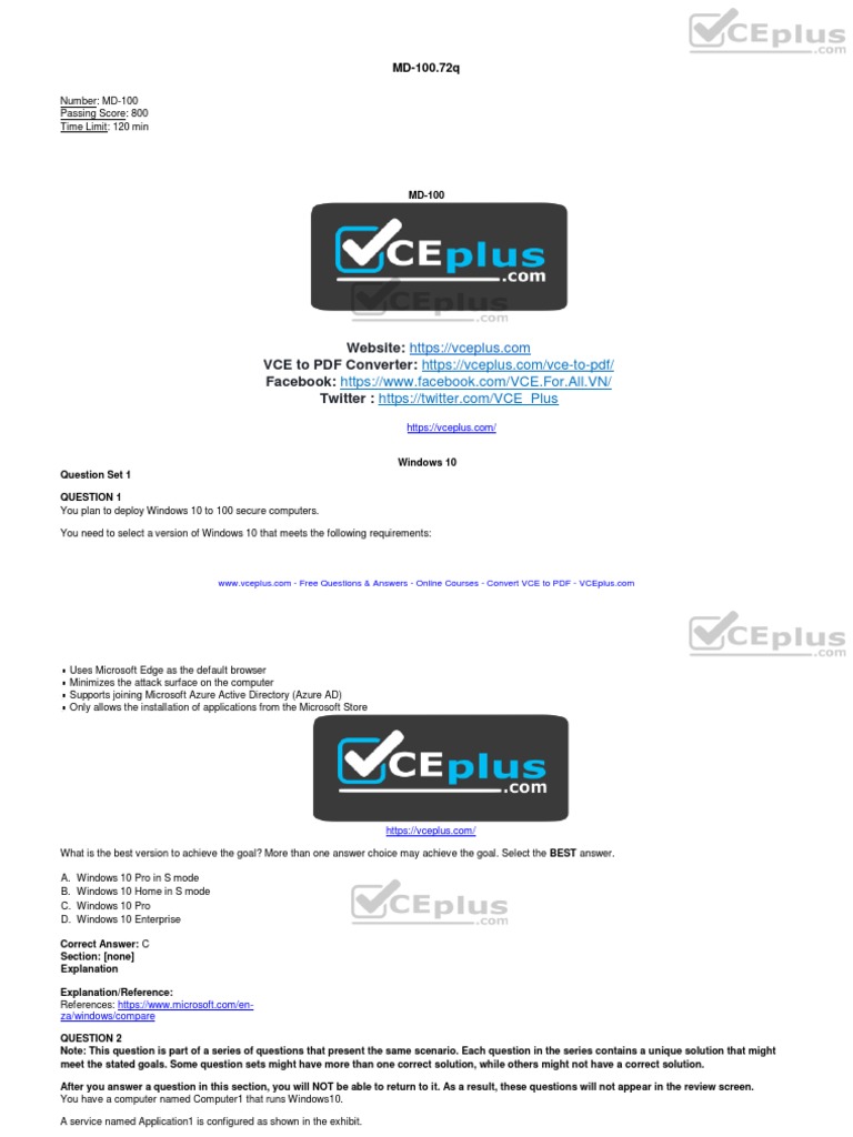 Number: MD-100 Passing Score: 800 Time Limit: 120 Min: Website: VCE To ...