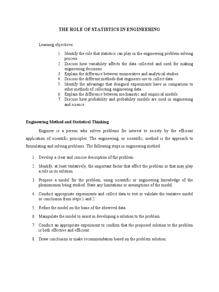 The Role of Statistics in Engineering: Engineering Method and ...