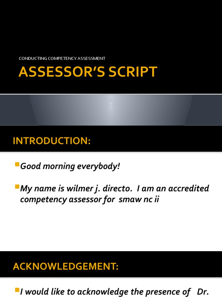Assessor'S Script: Conducting Competency Assessment | PDF | Learning | Cognition