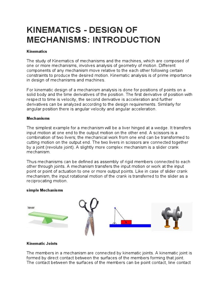 Kinematics - Design of Mechanisms: Introduction | PDF | Actuator ...