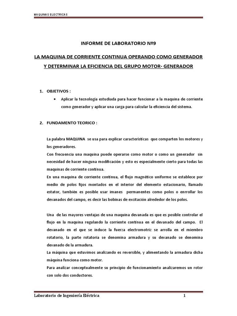 Maquinas Electricas Informe 9 | PDF | Inductor | Generador eléctrico