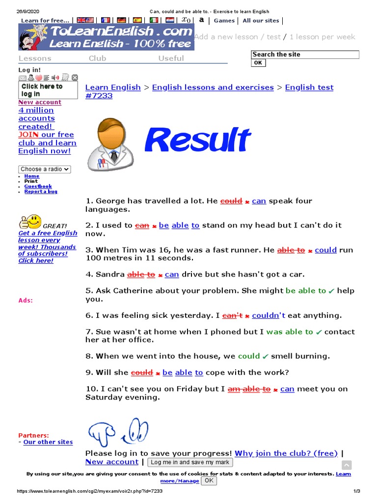 Can, Could and Be Able To. - Exercise To Learn English | PDF ...