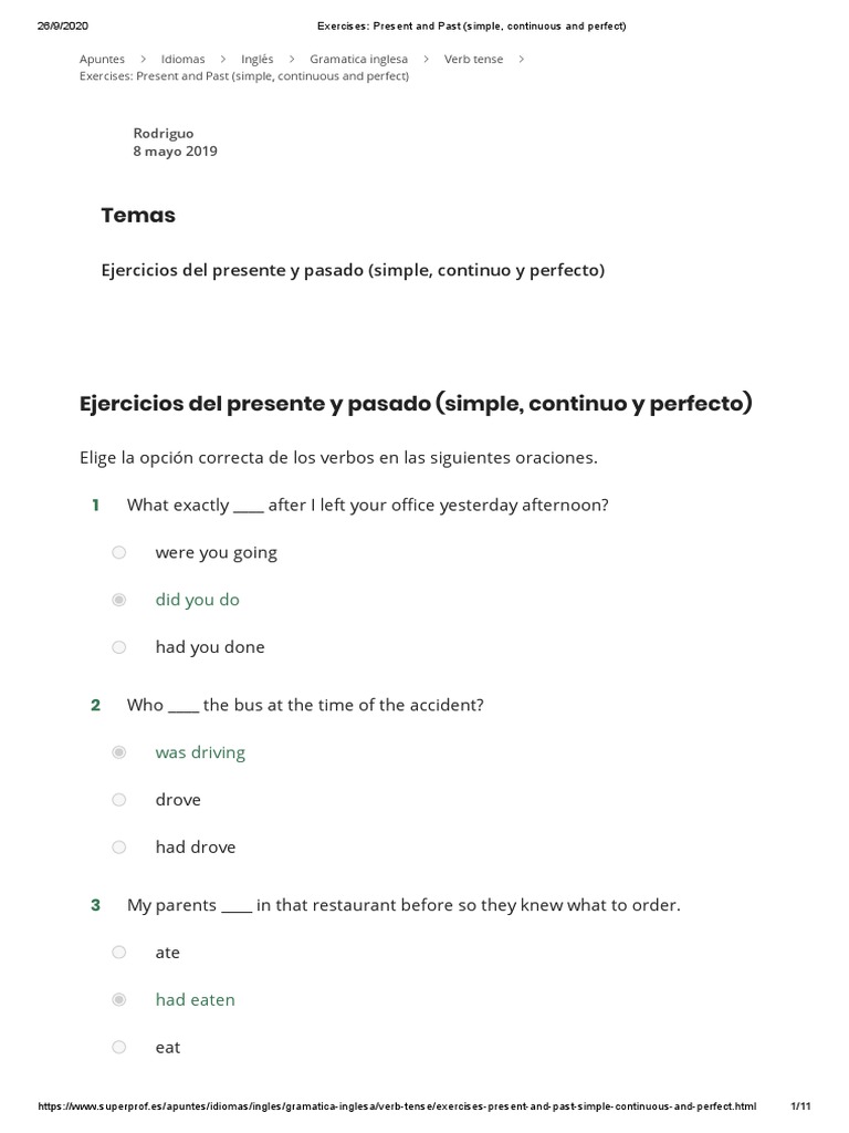 Exercises - Present and Past (Simple, Continuous and Perfect) | PDF | Linguistic Morphology | Syntax