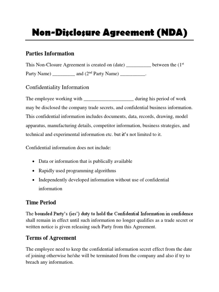 Non-Disclosure Agreement (NDA) : Parties Information | PDF