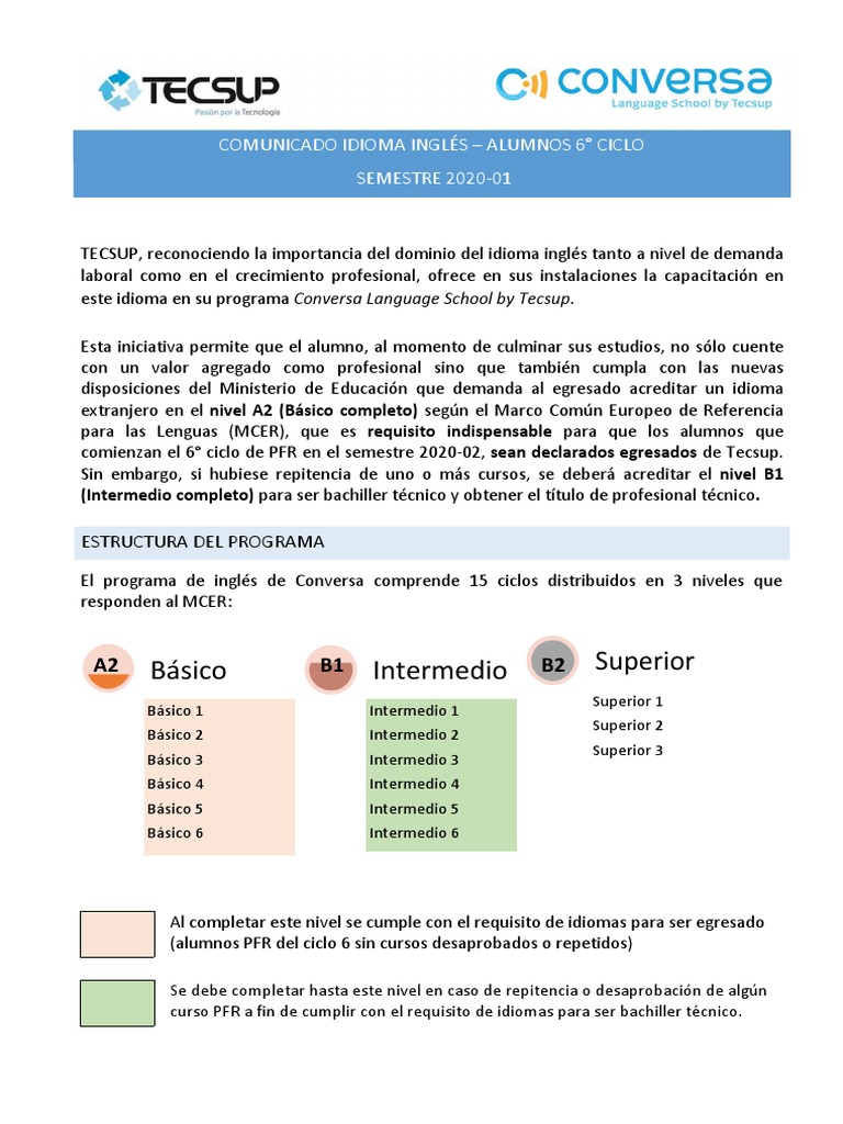 Comunicado sobre Inglés para Alumnos 6° ciclo | PDF | Prueba ...