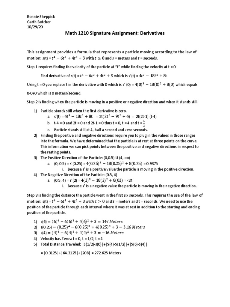 Math 1210 Signature Assignment Ronnie | Download Free PDF | Derivative ...