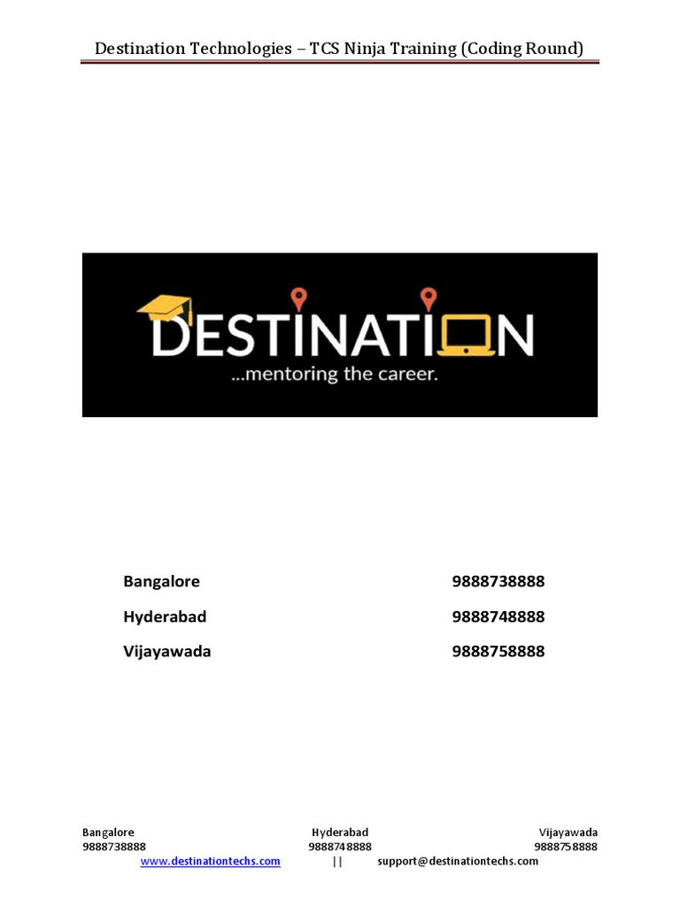 Destination Technologies - TCS Ninja Training (Coding Round) | PDF | Computer Programming ...