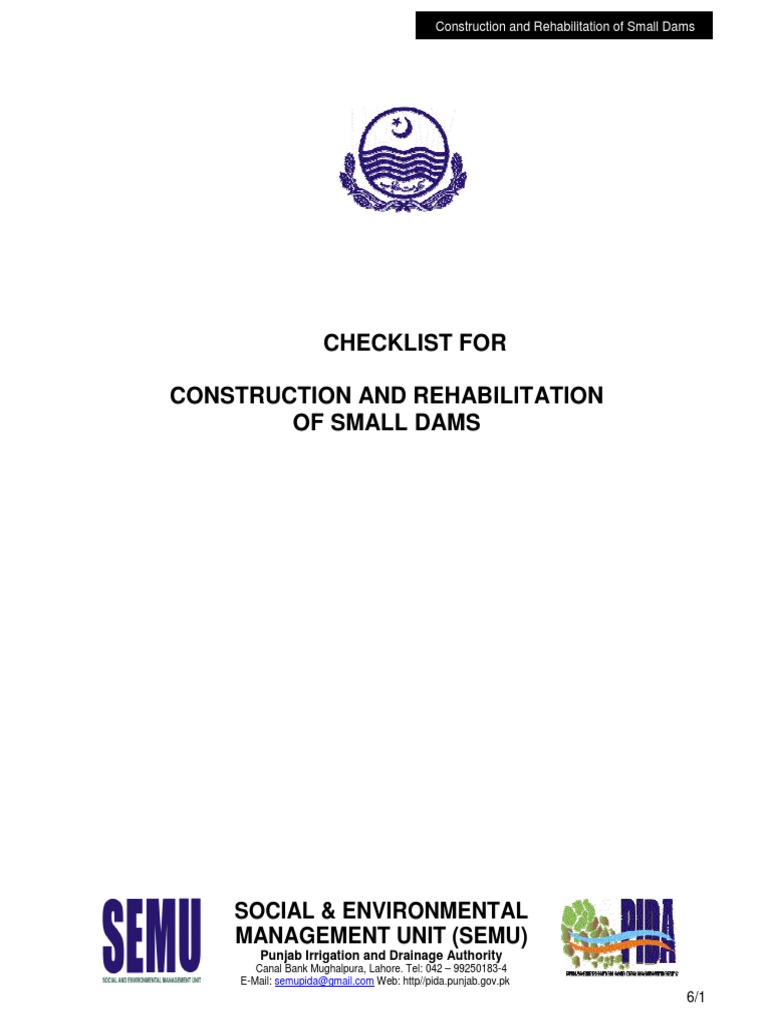 Checklist For Construction and Rehabilitation of Small Dams: Social ...