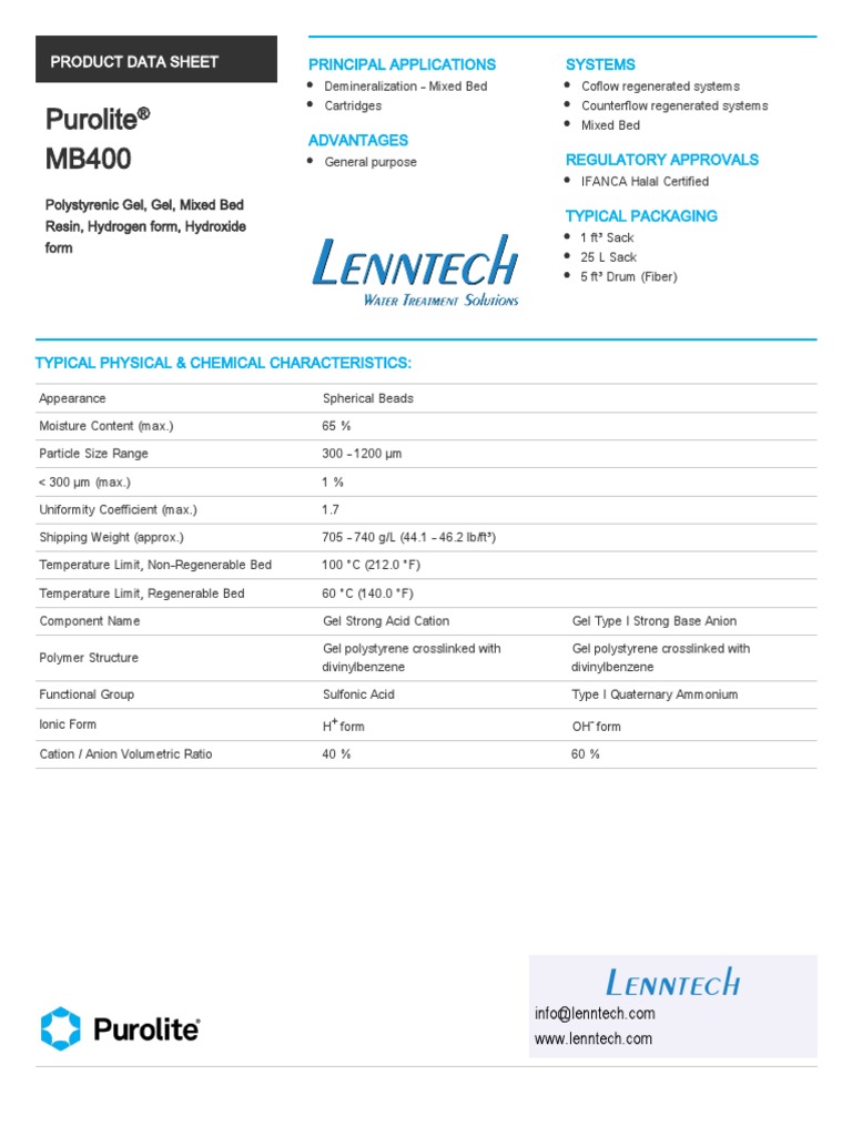 Purolite MB400 L | PDF | Gel | Cross Link
