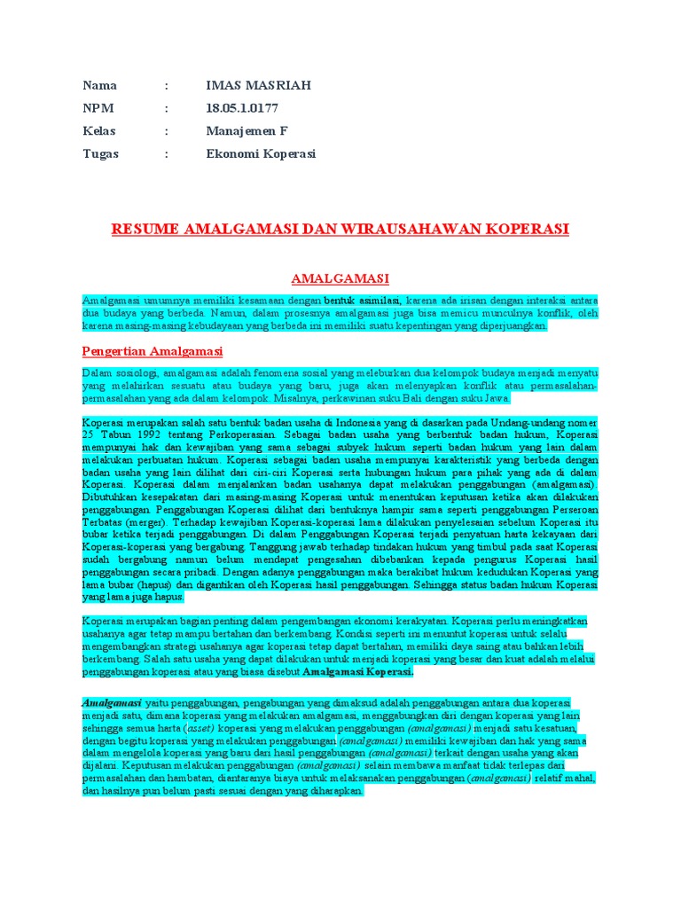 Tugas Imas M Amalgamasi Koperasi | PDF