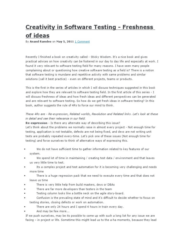 Creativity in Software Testing | PDF | Software Testing | Creativity