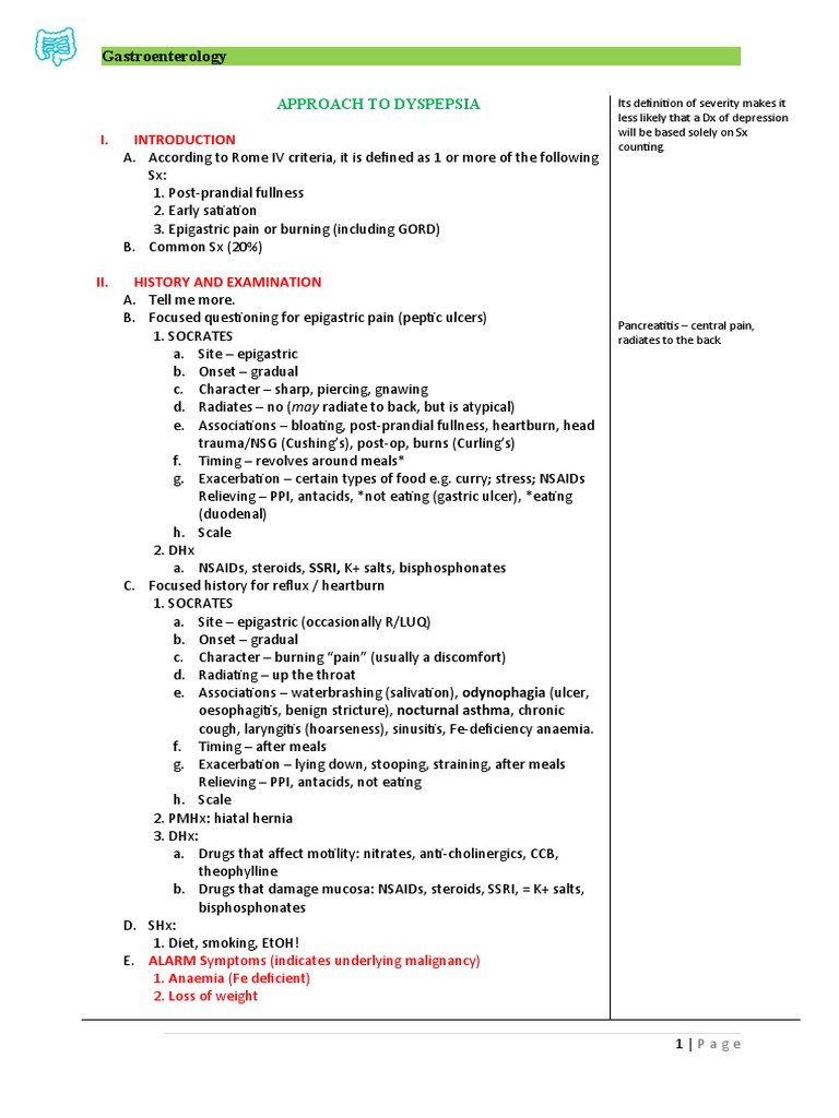 Approach To Dyspepsia | PDF | Indigestion | Diseases And Disorders